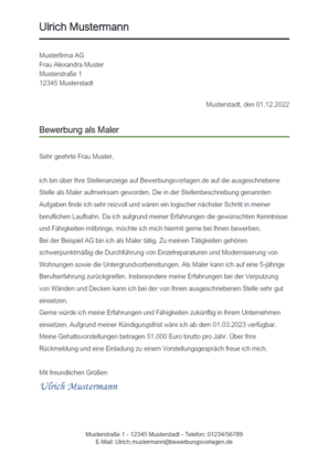 Anschreiben Maler / Malerin - Bewerbungsvorlagen.de